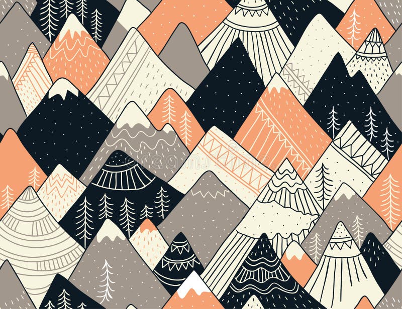 Seamless Pattern with Mountains in Scandinavian Style. Decorative Hand ...