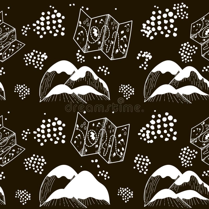 A Seamless Pattern of Mountains and Terrain Maps, Hand-drawn Elements ...
