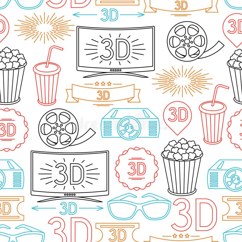 Seamless Pattern of Movie Elements and Cinema Stock Vector ...