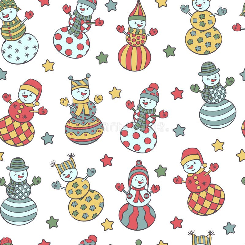 Seamless Pattern with Multi-colored Abstract Snowmen on a White ...