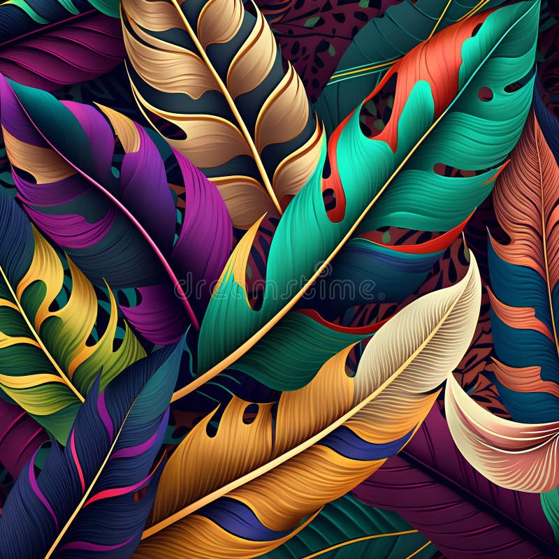 Seamless Pattern with Multicolor Tropical Leaves. Vector Illustration ...