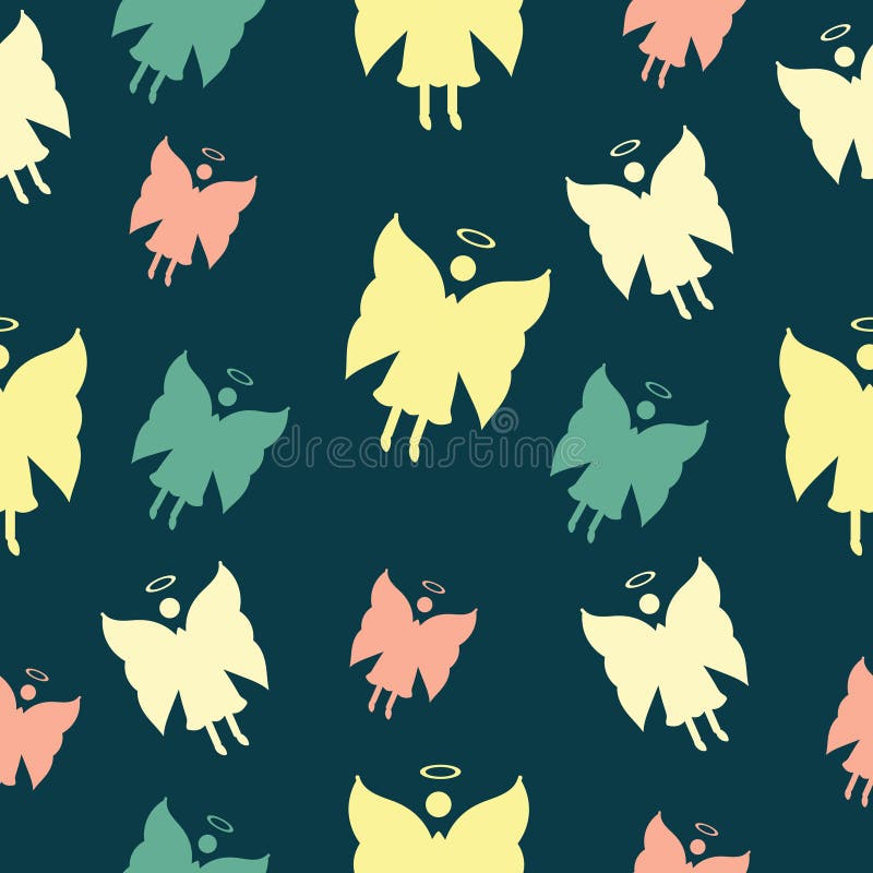 Seamless Pattern with Multicolored, Colorful Angels Icons on a Dark ...