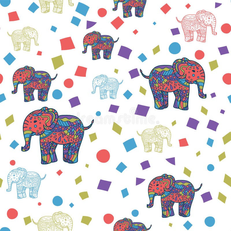 Seamless Pattern of Multicolored Elephants Elephants. Background ...