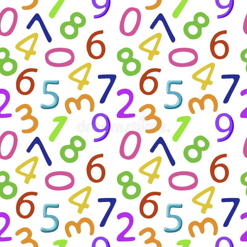 Seamless Pattern of Multicolored Numbers, Hand-drawn Elements in a ...