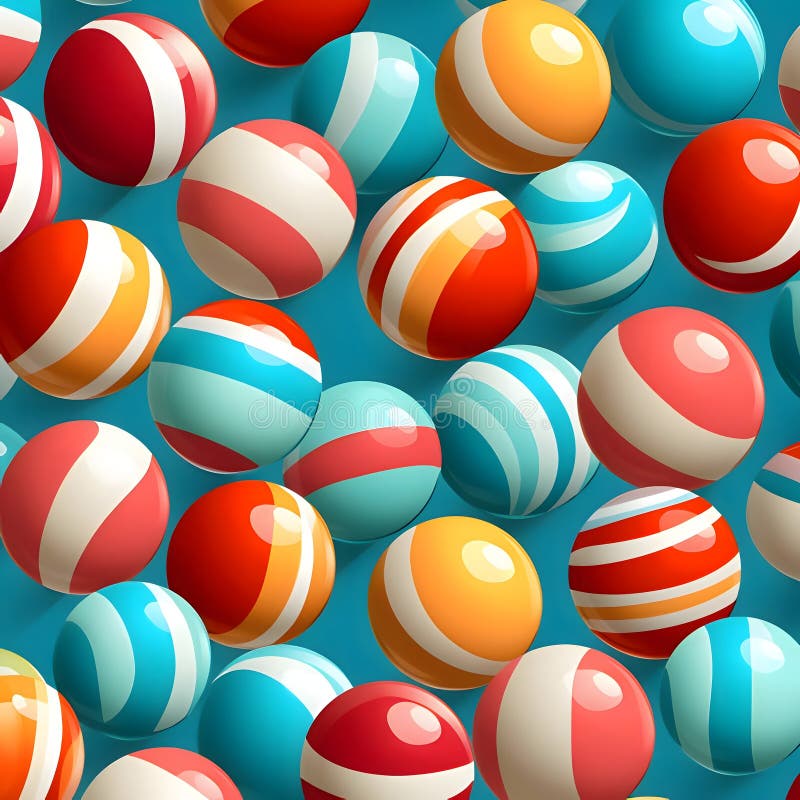 Seamless Pattern of Multicolored Striped Balls on a Blue Background ...