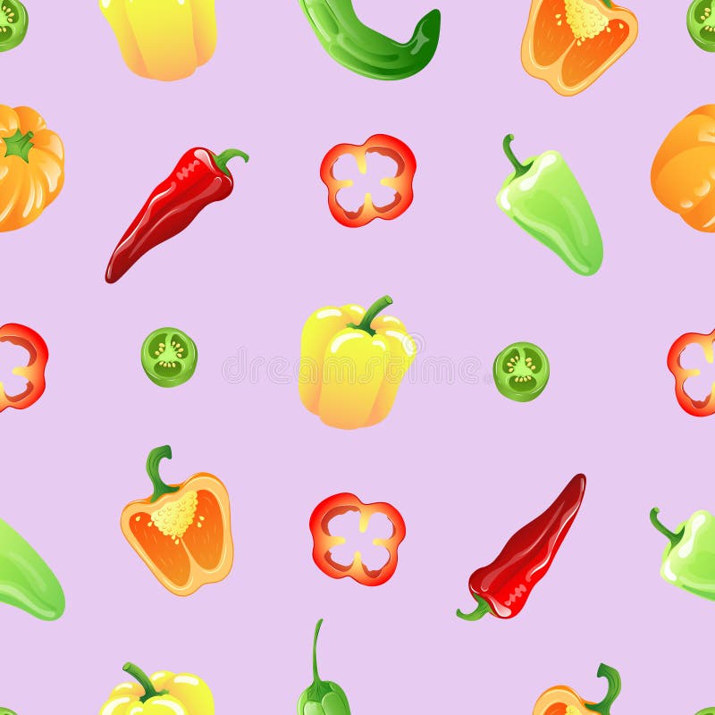 Seamless Pattern with Multicoloured Peppers of Different Types in ...