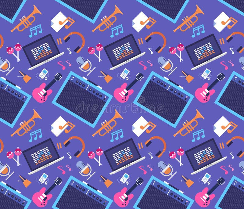 Seamless Pattern Music Instruments and Equipment Electronics Icons ...