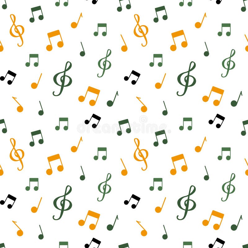 Seamless Pattern, Music Notes and Treble Clef, Green-yellow Colors ...