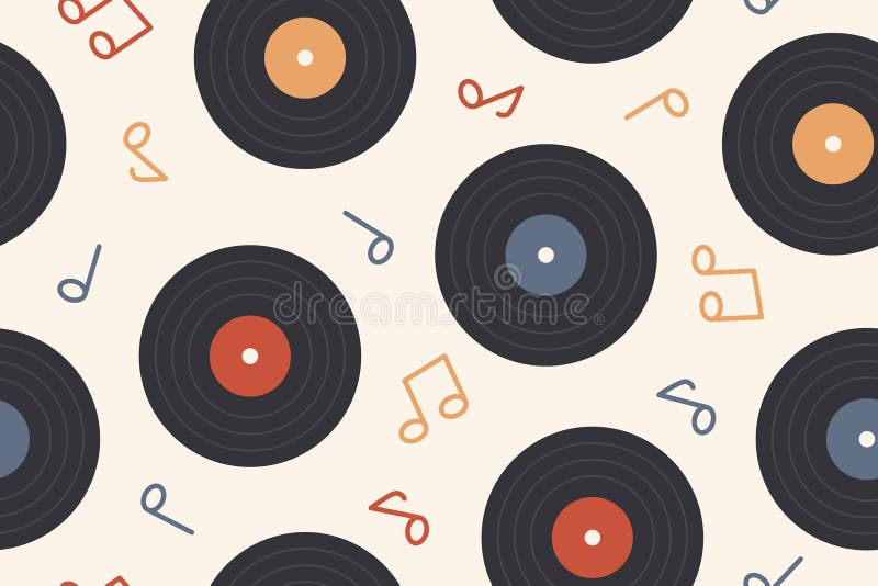 Seamless Pattern with Music Notes and Vinyl Records Stock Vector ...
