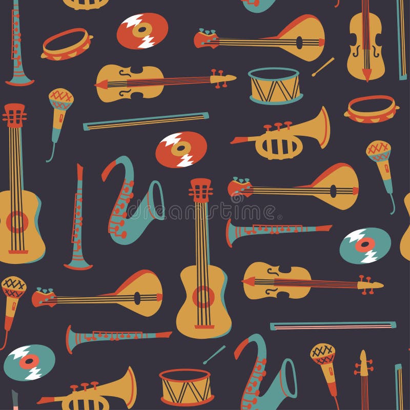 Abstract Music Seamless Pattern on Black Background. Stock Vector ...