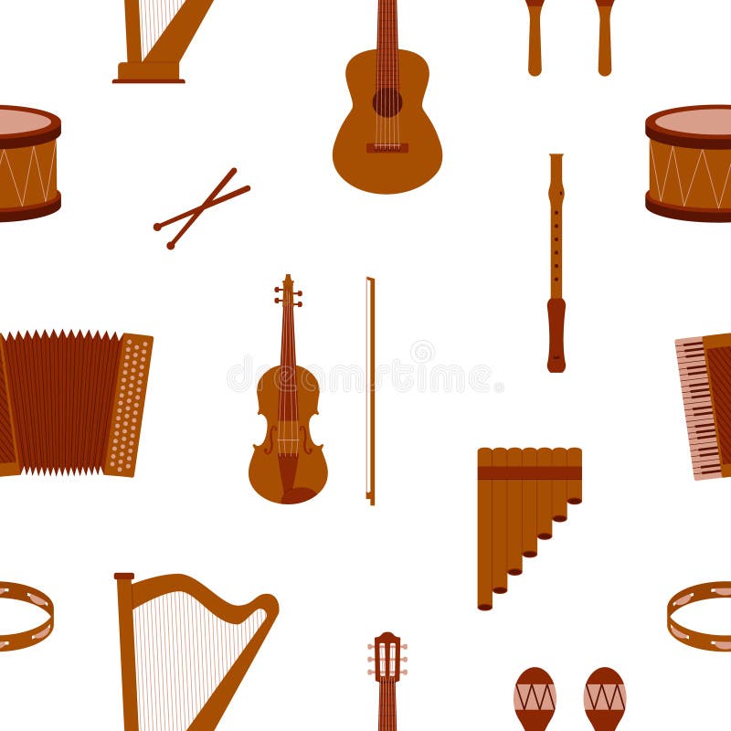 Seamless Pattern with Musical Instruments. Flat Style. Vector. Stock ... Seamless Pattern with Musical Instruments. Flat Style. Vector. Stock ...