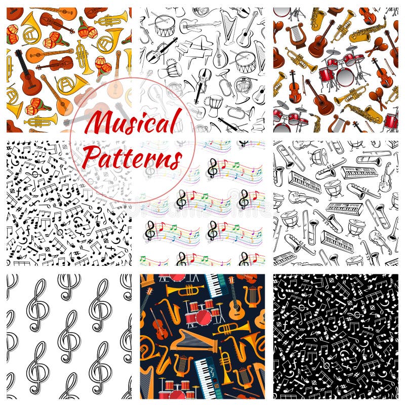 Seamless Pattern of Musical Instruments Stock Vector - Illustration of ...