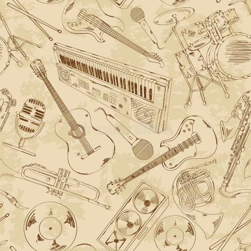 Seamless Pattern of Musical Instruments Stock Vector - Illustration of ...