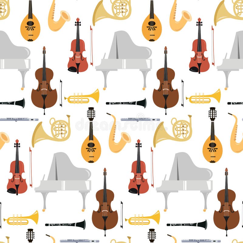 Seamless Pattern with Musical Instruments on the White Background Stock ...