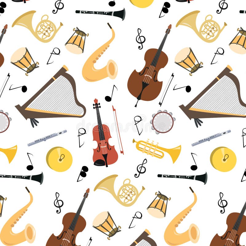 Pattern with Musical Instruments Stock Vector - Illustration of black ...
