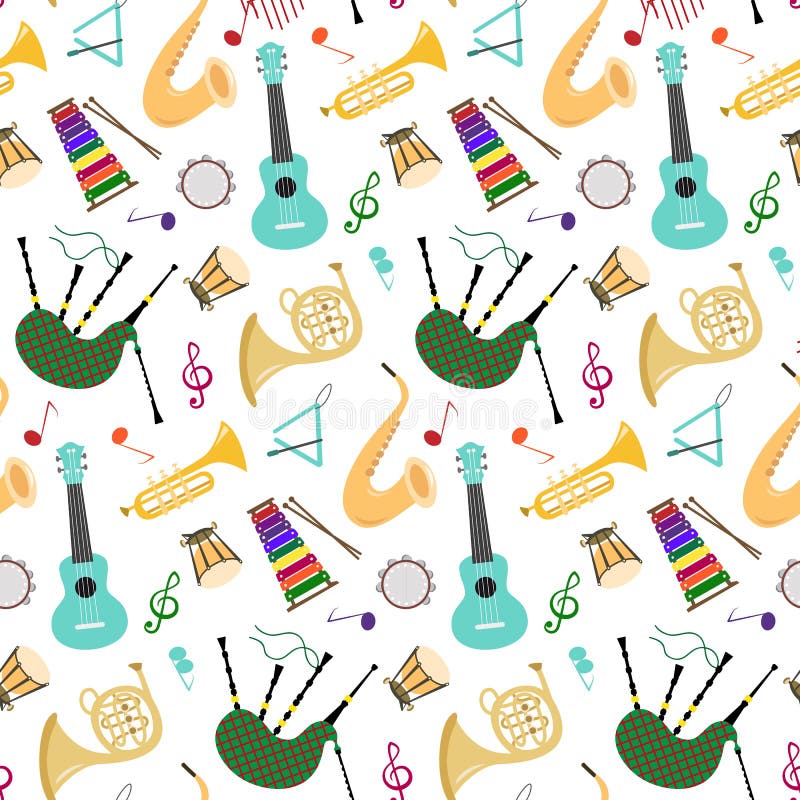 Pattern with Musical Instruments Stock Vector - Illustration of black ...