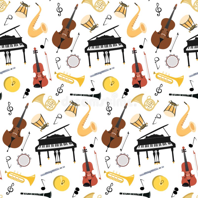 Seamless Pattern with Musical Instruments on the White Background Stock ...