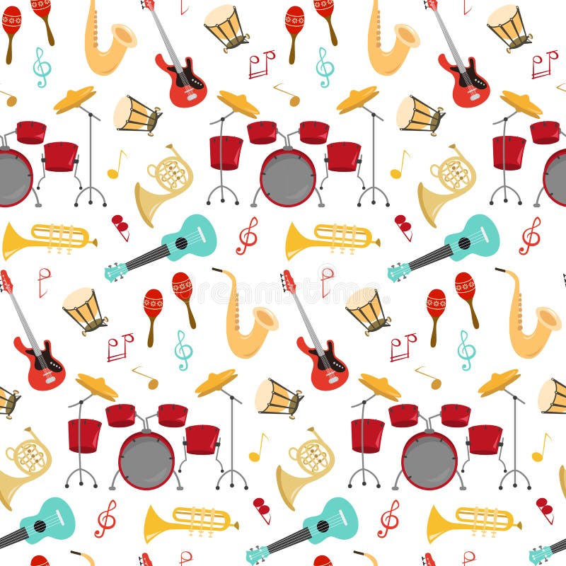 Seamless Pattern with Musical Instruments on the White Background Stock ...
