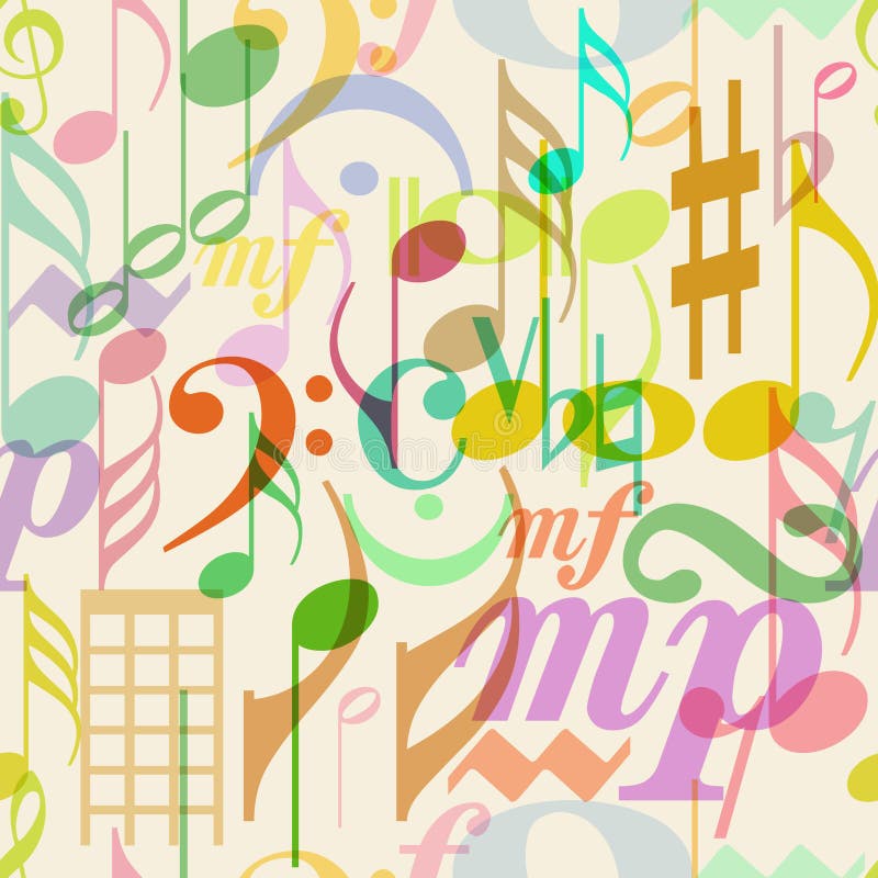 Seamless Pattern with Musical Symbols and Notes, Vector Illustration ...