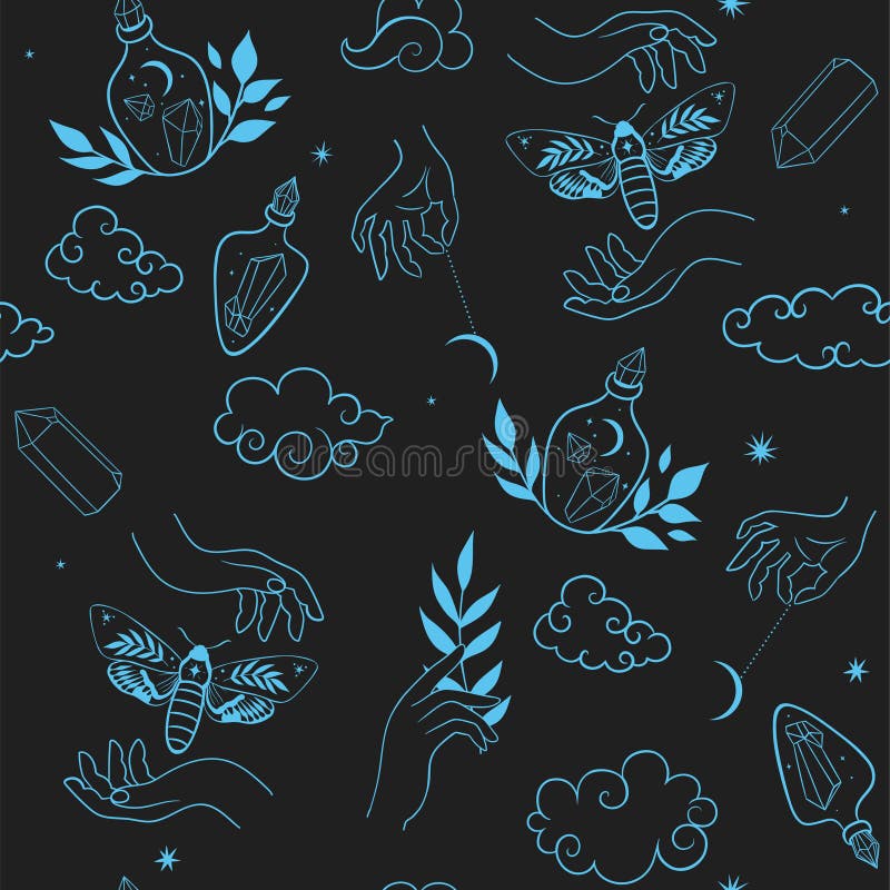 Seamless Pattern with Mystic Magical Elements. Vector Graphics Stock ...