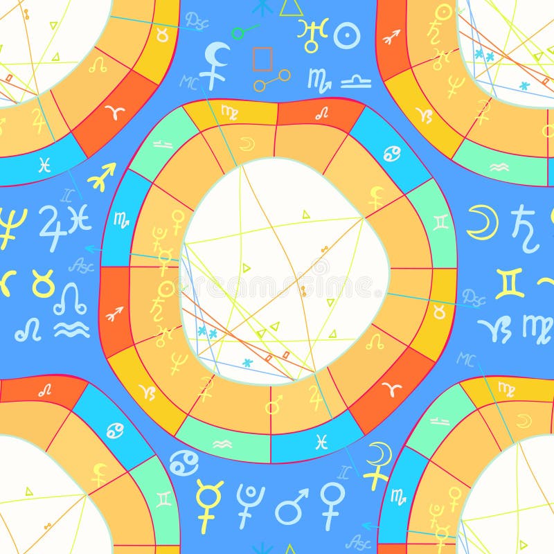 Seamless Pattern Natal Astrological Chart, Zodiac Signs. Vector Stock ...