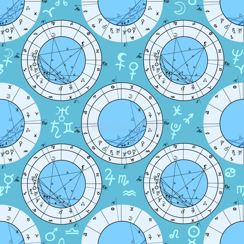 Seamless Pattern Natal Astrological Chart, Zodiac Signs. Vector Stock ...