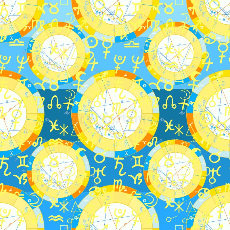 Seamless Pattern Natal Astrological Chart, Zodiac Signs. Vector Stock ...