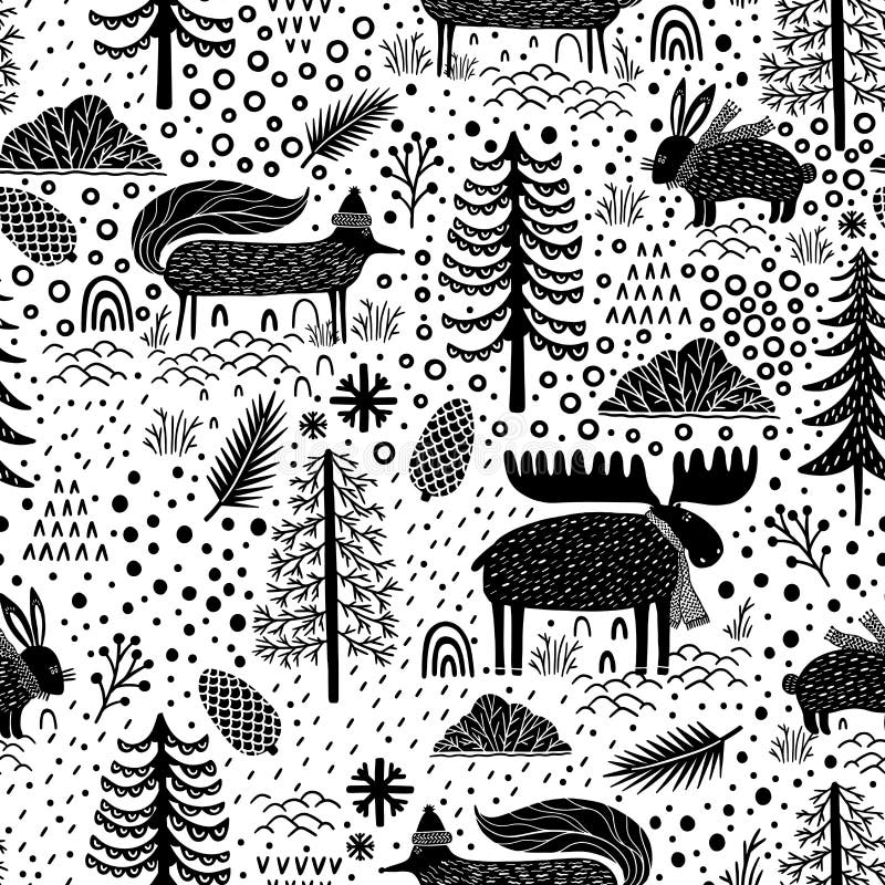 Seamless Pattern Nature Forest Wildlife Canada.Season Winter Park Stock ...