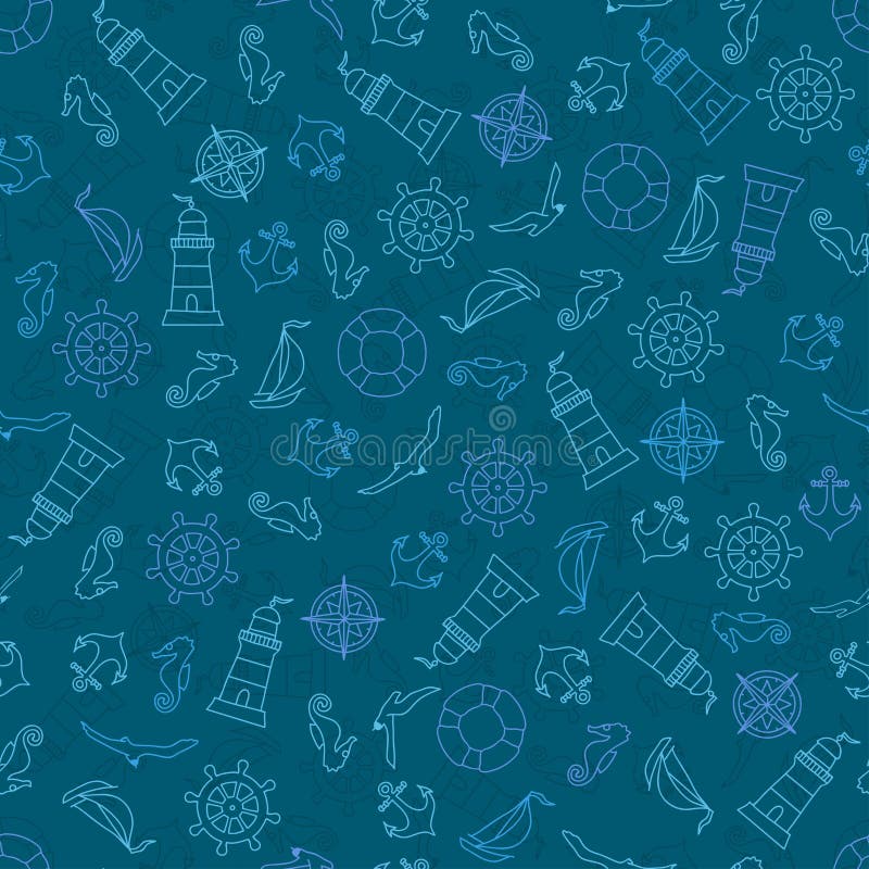 Seamless Pattern with Nautical Elements Stock Vector - Illustration of ...