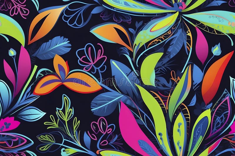 A Seamless Pattern of Neon Bloom. Stock Illustration - Illustration of ...