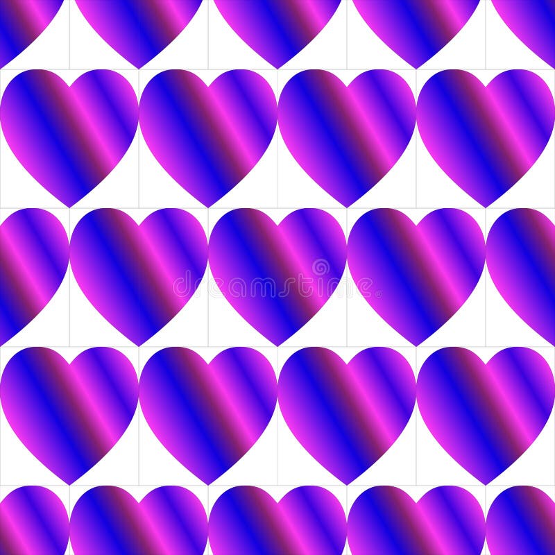 Seamless Pattern with Neon Gradient Hearts on White Background. Vector ...