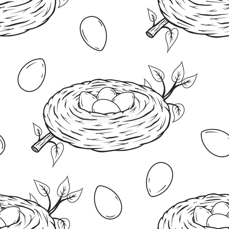 Seamless Pattern from Nest with Eggs. Stock Illustration - Illustration ...