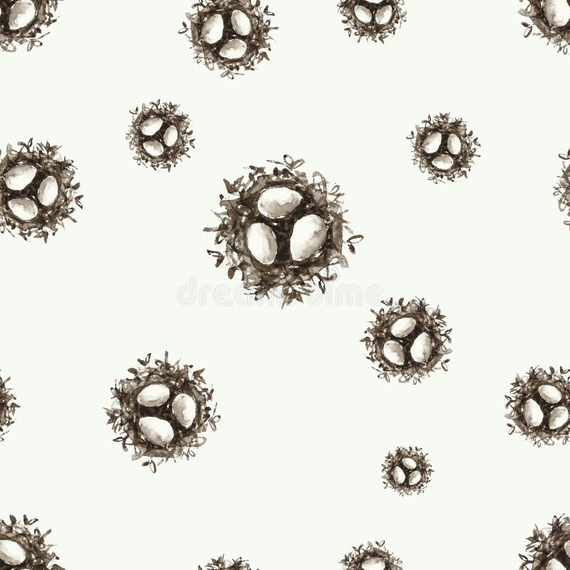 Seamless Pattern with Nest with Eggs in Watercolor Stock Vector ...