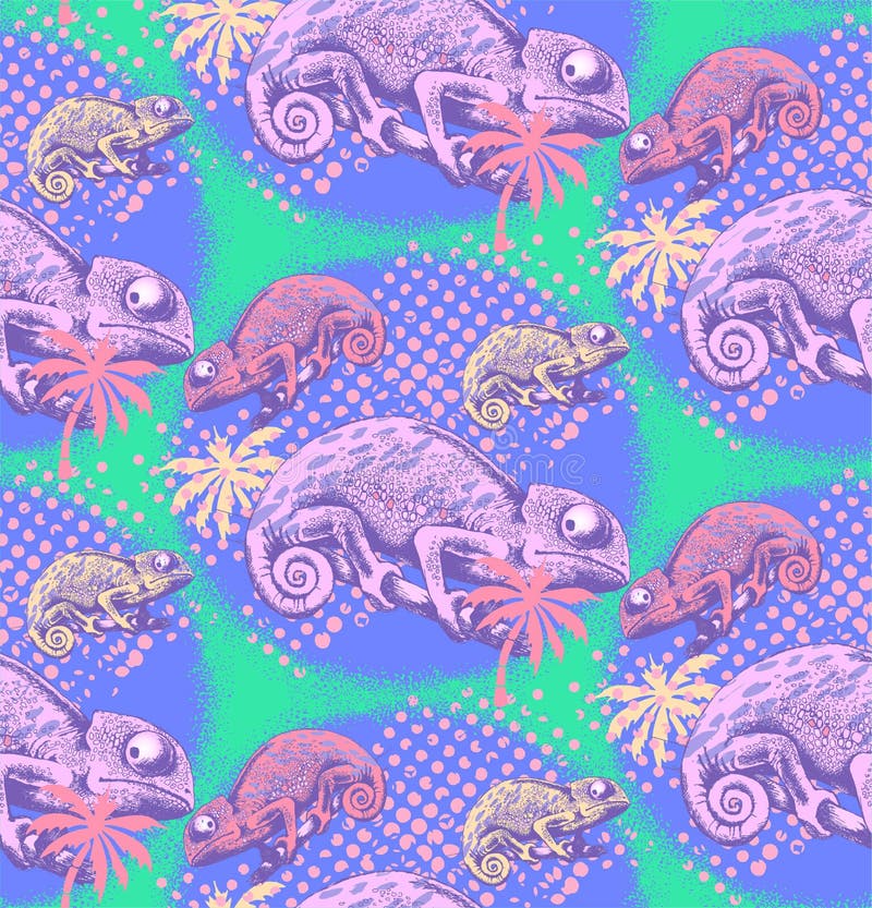 Seamless Pattern of Chameleon Stock Illustration - Illustration of ...