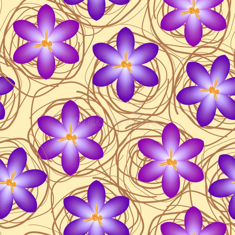 Seamless Pattern with Nice Violet Flowers on Beige Background Stock ...