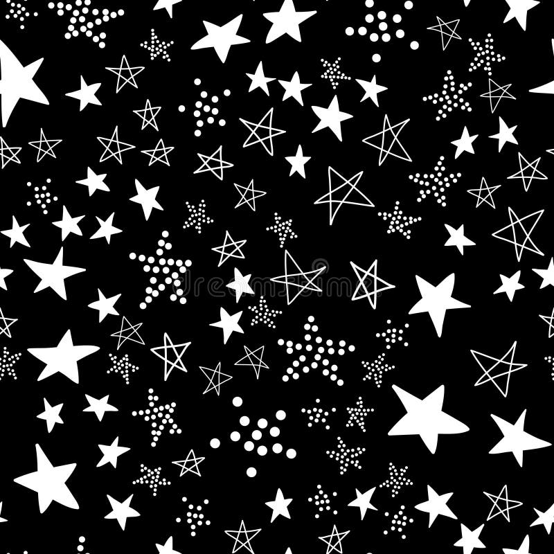 Seamless Pattern, Night Starry Sky Black White, Simple with Star ...