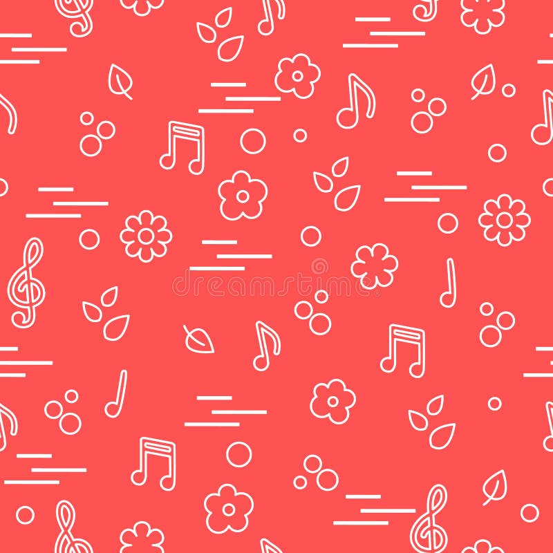 Seamless Pattern of Notes, Flowers, Leaves. Stock Vector - Illustration ...