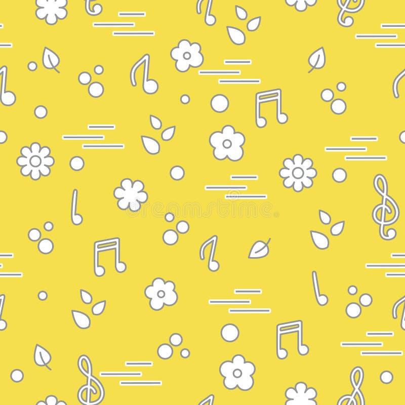 Seamless Pattern of Notes, Flowers, Leaves Stock Vector - Illustration ...