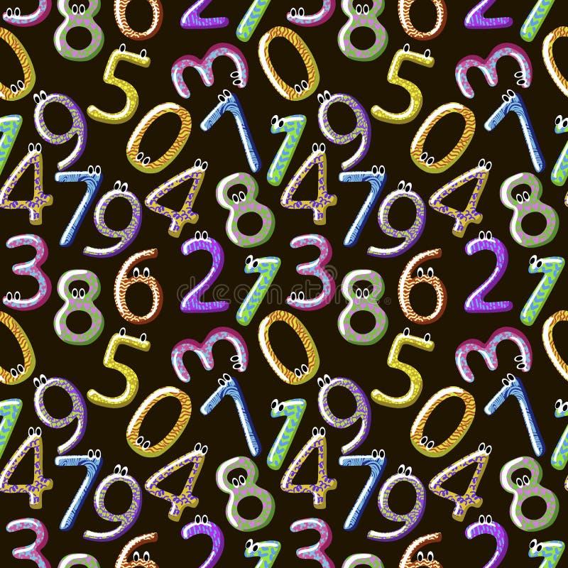 Seamless Pattern of Numbers, Hand-drawn Elements in Cartoon Style ...