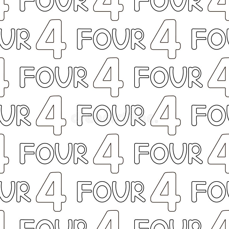 Seamless Pattern with Numeral and Word Four. Coloring Page Stock Vector ...