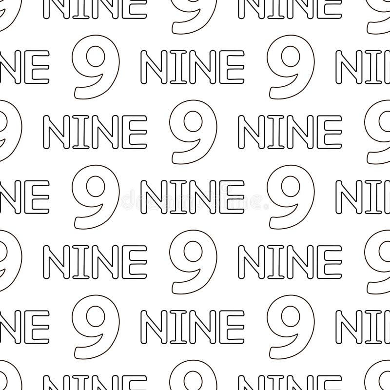 Numeral Nine with Flowers, Leaves and Butterflies. Coloring Page Stock ...