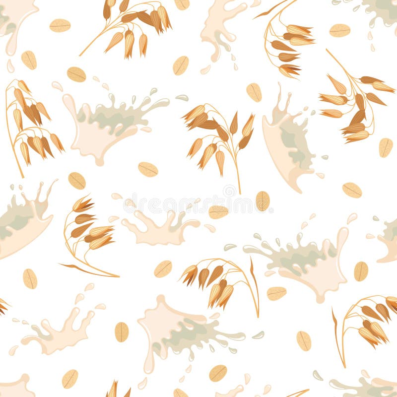Seamless Pattern with Oat and Splashes of Milk Stock Vector ...