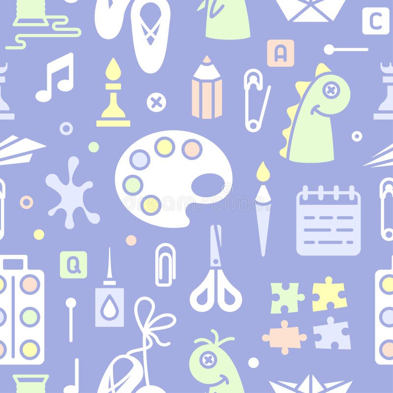 Seamless Pattern with Objects for Kids Creative Lessons in Flat Style ...