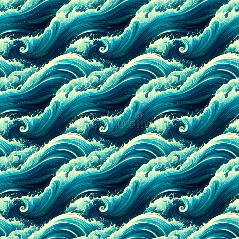 Seamless Pattern of Ocean Waves, Background Illustration Stock ...