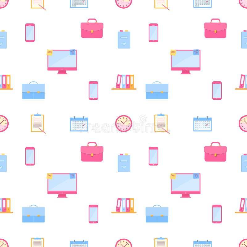 Seamless Pattern with Office Accessories on White Background Stock ...