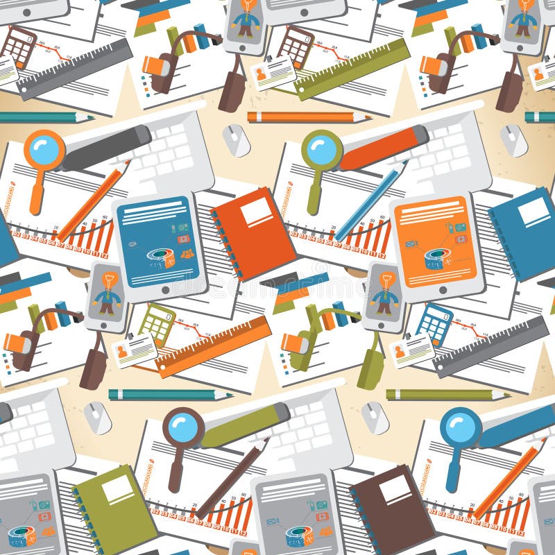 Seamless Pattern of Office Supplies in a Flat Style Stock Illustration ...