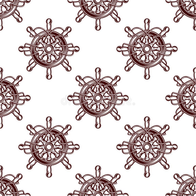 Seamless Pattern of an Old-fashioned Ships Wheel Stock Vector ...