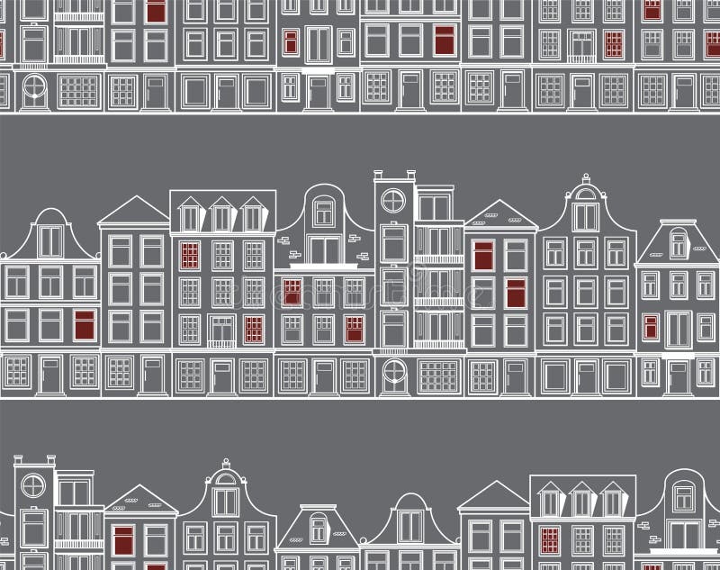Seamless Pattern with Old Historic Buildings of Amsterdam. Flat Style ...