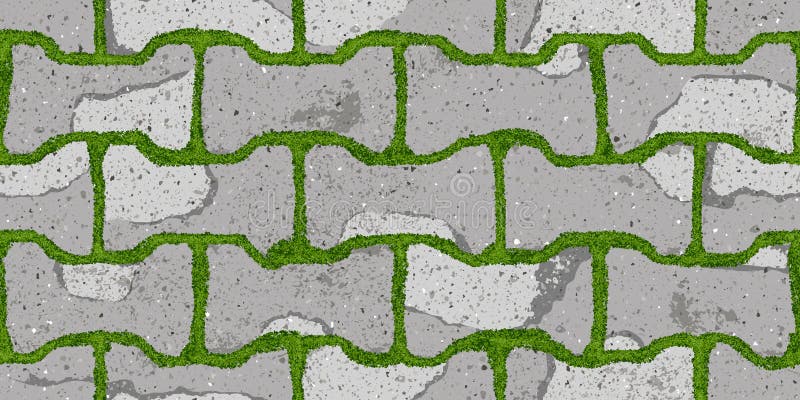 Seamless Pattern Of Old Pavement With Moss And Dumble Interlocking