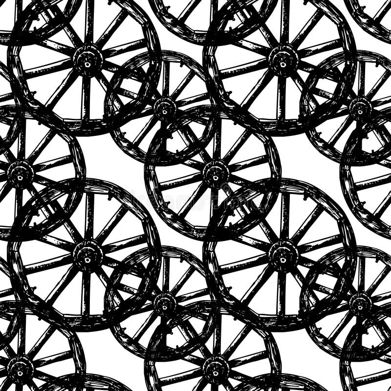 Seamless Pattern of Old Wooden Wheels Stock Vector - Illustration of ...